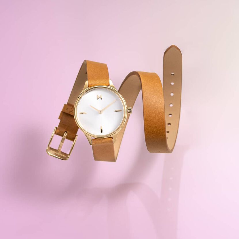 Reina Saddle Brown Double Strap Watch | 30MM